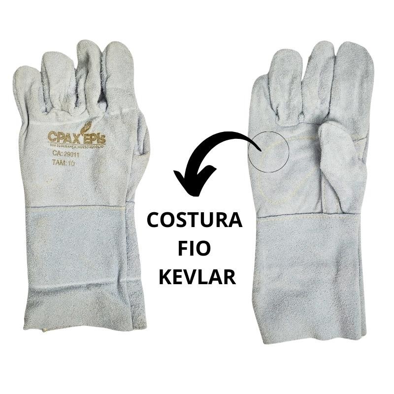 Compre Segurança | LUVA RASPA SOLDADOR 15CM COM FIO KEVLAR CPAX CA 29011